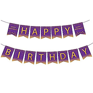 Birthday Decorations for Women Purple, Happy Birthday Banner Purple, Purple and Gold Party Decorations for Purple Birthday Backdrop…