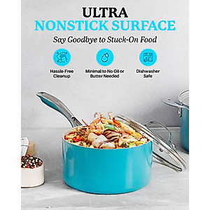 Gotham Steel Aqua Blue 3 Quart Saucepan with Lid, Ultra Nonstick Sauce Pan with Lid, Small Pot with Lid, Ceramic Nonstick Saucepan 3 Quart, Small Sauce Pot, 3 Qt Pot, Oven & Dishwasher Safe, PFOA Free