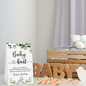 Gemscream 101 Pcs Baby Shower Games Include Paperboard Baby Hunt Sign 100 Mini Plastic Babies Tabletop Sign Tiny Babies Funny Baby Shower Prizes for Gender Reveal Party Favors (Green,Greenery)