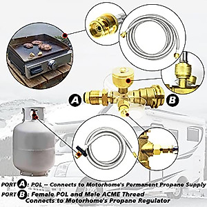GardenNow Upgraded Propane Brass 4 Port Tee Kit Propane Brass Tee Adapter Kit with 5FT and 12FT Stainless Braided Hoses Allow for Connection Between Auxiliary Propane Cylinder and Propane Appliances