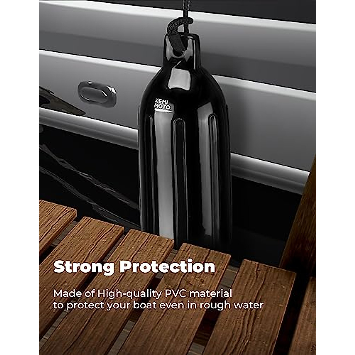 KEMIMOTO Boat Fenders Boat Bumpers for 15-35ft Boat, 4 Pack Inflatable Boat Fenders Bumpers with 4 Ropes, Boat Bumpers for Docking, Black