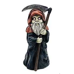 FICITI Garden gnome Reaper Statue - Evil Gnome Scary Gnome for Lawn Ornaments, Indoor or Outdoor Decorations, Halloween Decoration - 8.5 Inch Tall