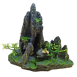 Saim Aquarium Mountain View Stone Ornament,Large Aquarium Ornament Tree Rock Cave Landscape Fish Tank Decoration