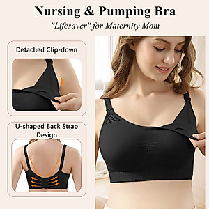 4HOW Hands Free Pumping Bra Pumping Sports Sleeping Bra for Breastfeeding Black Nude Grey Large