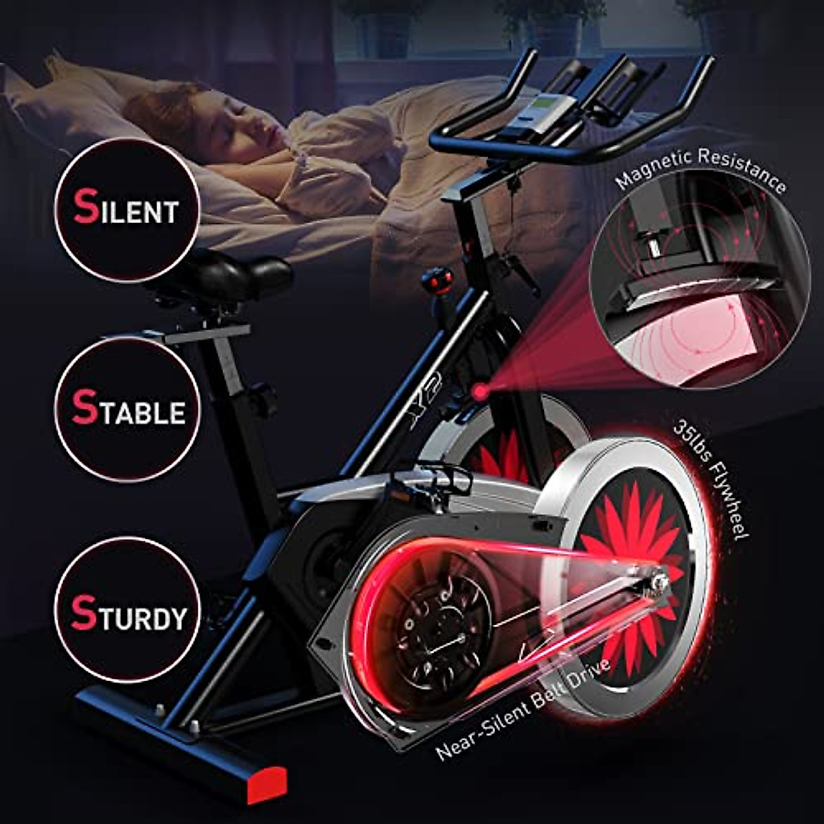 JOROTO Belt Drive Indoor Cycling Bike with Magnetic Resistance Exercise Bikes Stationary ( 300 Lbs Weight Capacity ) (Updated)