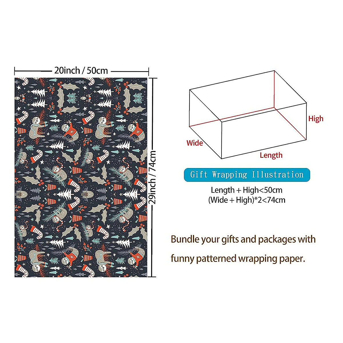 Christmas Wrapping Paper for Kids Boys Girls Men Women, Gift Wrapping Paper Include Santa, Stockings,Tree, Xmas Wrapping paper 20 x 29 Inches per Sheet （12 Sheets 48 sq. ft.）Recycled Easy Storage