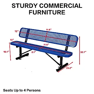 SUNDALY 6 Feet Heavy Duty Metal Park Bench with Back for Outside, Outdoor Bench with Portable Frame