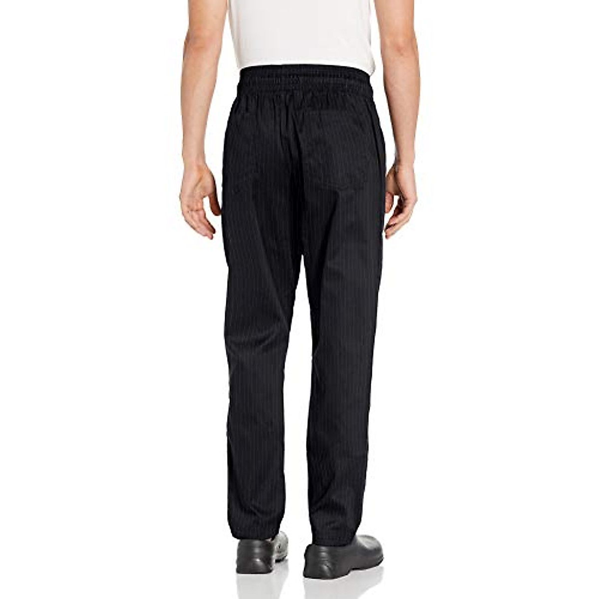 Chefwear Men's Unisex Baggy Cotton Chef Pant, Black/Grey Pinstripe, Large