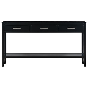 Quarte Modern 3-Drawer Console Table with 1 Shelf,Solid Wood Entryway Sofa Side Table for Hallway, Living Room, Foyer, Corridor, Easy to Assemble (Black#3-Drawer)