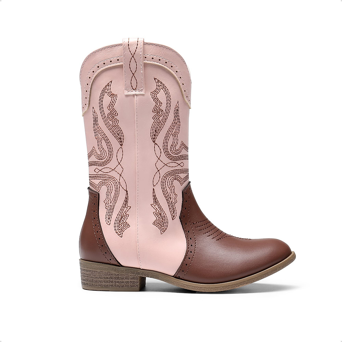 DREAM PAIRS Cowgirl Boots for Girls Boys Cowboy Boots Kids Western Embroidered Mid Calf Riding Shoes with Walking Heel Toddler/Little Kid/Big Kid,Size 9 Toddler,Pink/Brown,SDBO2222K