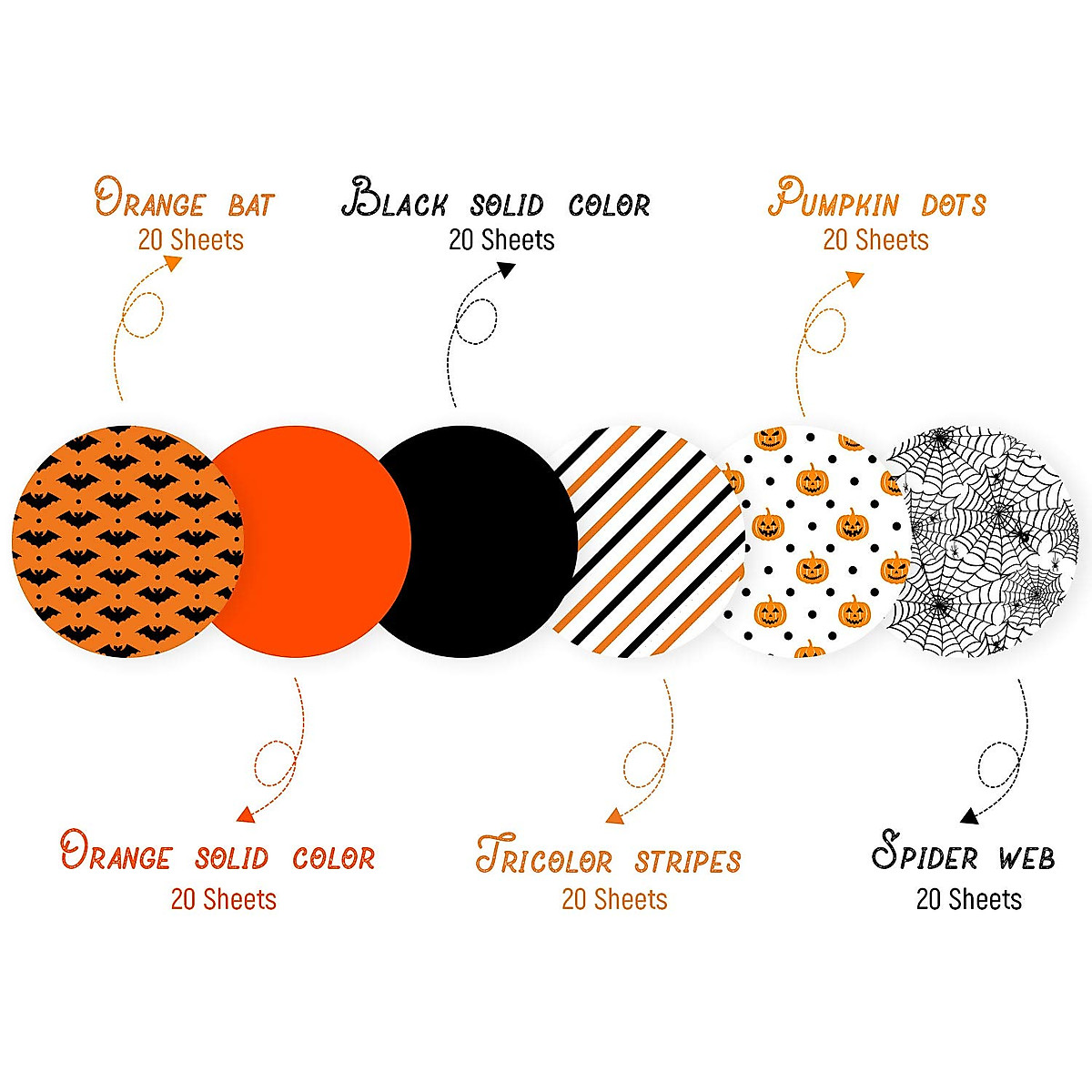 Whaline 120 Sheets Halloween Tissue Paper Black Orange Wrapping Paper Bat Pumpkin Web Spider Art Paper Crafts for Halloween Fall Birthday Wedding Party Gift Bag DIY Pompom Confetti (6 Designs)