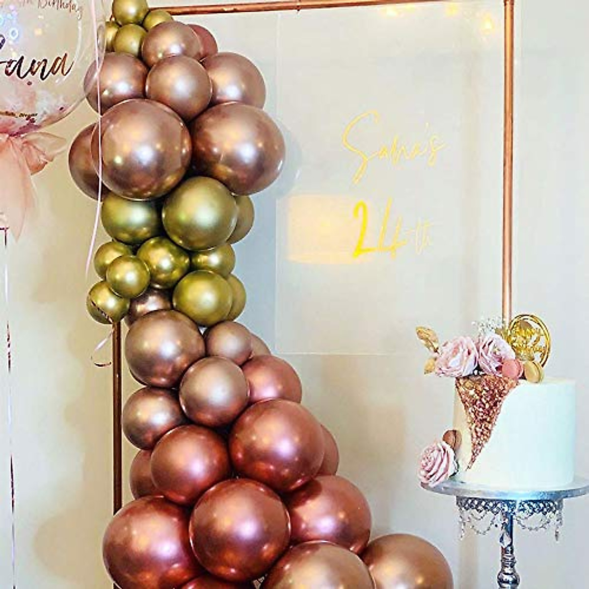 100pcs Metallic Rose Gold Latex Balloons Various Sizes Chrome Balloon 18/12/10/5 inch Helium Balloon Perfect for Birthday Valentines Baby Shower Bridal Shower Wedding Anniversary Balloons (Rose Gold)