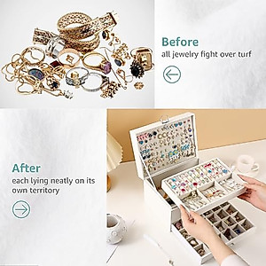 BOOVO Earring Jewelry Box For Women Girl Stud Organizer, 5 Layers Girl Jewelry Organizer Box With Lock Earring Holder Organizer Necklace Ring Jewelry Organizer Box For Girls (white)