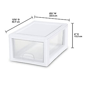 Sterilite Multipurpose Stackable Small Drawer Tote Containers with Reliable White Frame for Home or Office Organization, Clear (12 Pack)