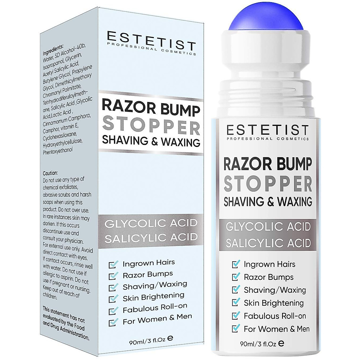 Razor Bump Stopper After Shave Solution for Ingrown Hair and Face Moisturizer 2,5% Organic Retinol Cream for Day & Night with Hyaluronic Acid