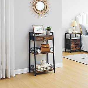 Gewudraw 3-Tier Bathroom Ladder Shelf with Drawer, Bathroom Floor Storage Shelf, Freestanding Tower Shelf Ladder Bookshelf for Living Room, Bathroom, Bedroom -Rustic Brown