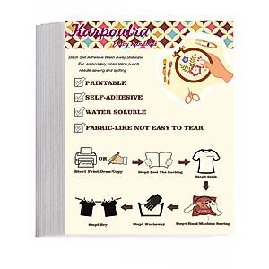 Karpoulra 6 Sheets 8.5"x11" Sticky Water Soluble Embroidery Stabilizer, Dissolvable Printable Self Adhesive Wash Away Stabilizer for Print or Draw Patterns Hand Machine Embroidery