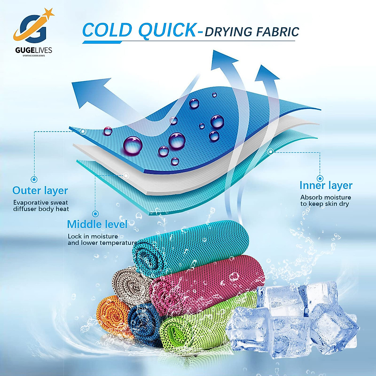 GUGELIVES [6 Pack] Cooling Towel, Ice Sports Towel, Cool Towel for Instant Cooling,for Yoga, Travel, Golf, Gym,Camping, Fitness, Running, Workout & More Activities (35"x12")