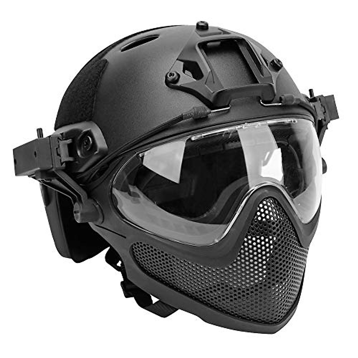 Integrated Tactical Airsoft Painball Full Face Protection, PJ Helmet F22, with Removable Steel Mesh Mask and Goggles