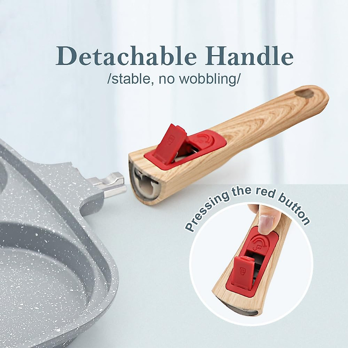 RANXINGST Ceramic Egg Pan with Lid, 10” Nonstick 3 Section Divided Grill Pan with Detachable Handle, Fried Egg Pan Omelette Pan for Breakfast - Blue