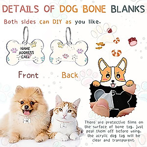 24 Pieces Blank Acrylic Dog Tag Bone-Shaped Acrylic Dog ID Tags with 24 Pieces Key Chain Rings for DIY Dogs and Cats Pet Name Number Tags Crafts Decorations, 1.49 x 1 Inch
