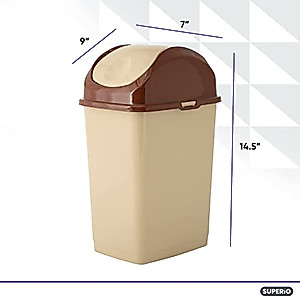Superio Plastic Swing Top Trash Can, Waste Bin for Home, Kitchen, Office, Bedroom, Bathroom, Ideal for Large and Small Spaces (4 Pack- 2.5 Gal, 9 Gal, 13 Gal) (Beige)