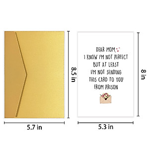 Funny Mothers Day Card from Daughter Son, Humorous Birthday Card Gift for Mom, At Least Not From Prison