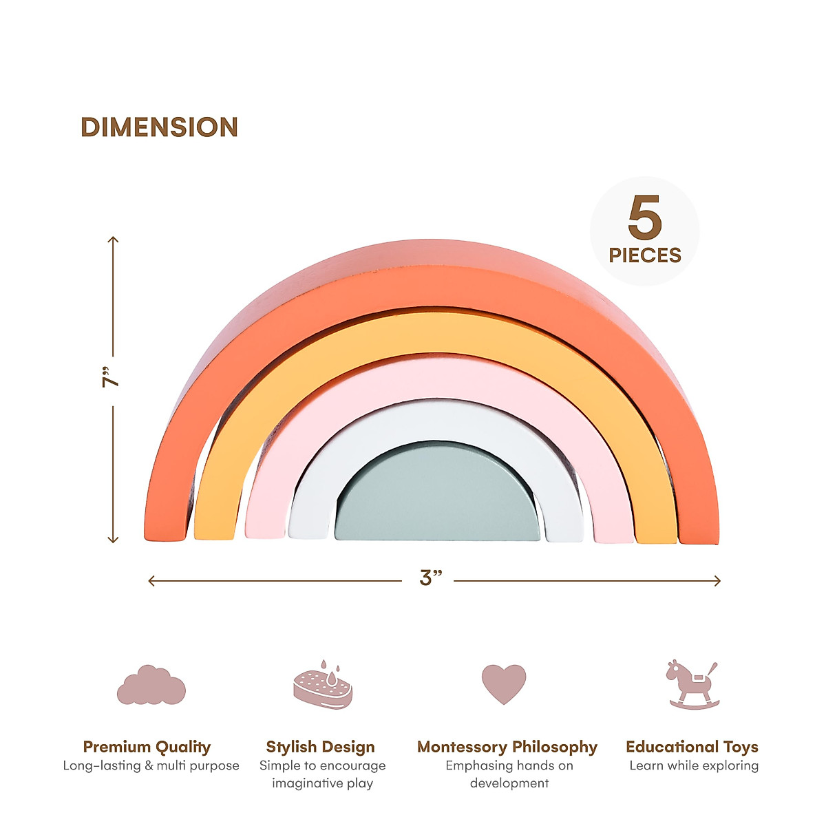 Wooden Rainbow Stacking Toy - Montessori Rainbow Nesting Puzzle - Building Block Stacker Game for Baby, Kids, and Toddler - Educational and Interactive toys - Non-toxic Sensory Learning Gift