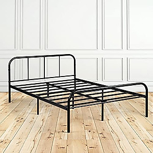 DORAFAIR Full Size Metal Bed Frame with Headboard Footboard Storage Heavy Duty Steel Slats Black Platform Bed Base Mattress Foundation No Box Spring