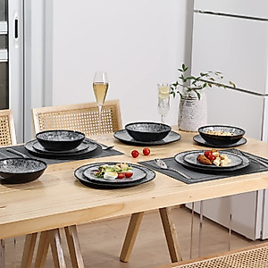 Melamine Dinnerware Set of 12 Pcs-Melamine Plates and Bowls Set for Indoor and Outdoor Use, BPA Free Dishwasher Safe, Lightweight Unbreakable（Glazed Grey）