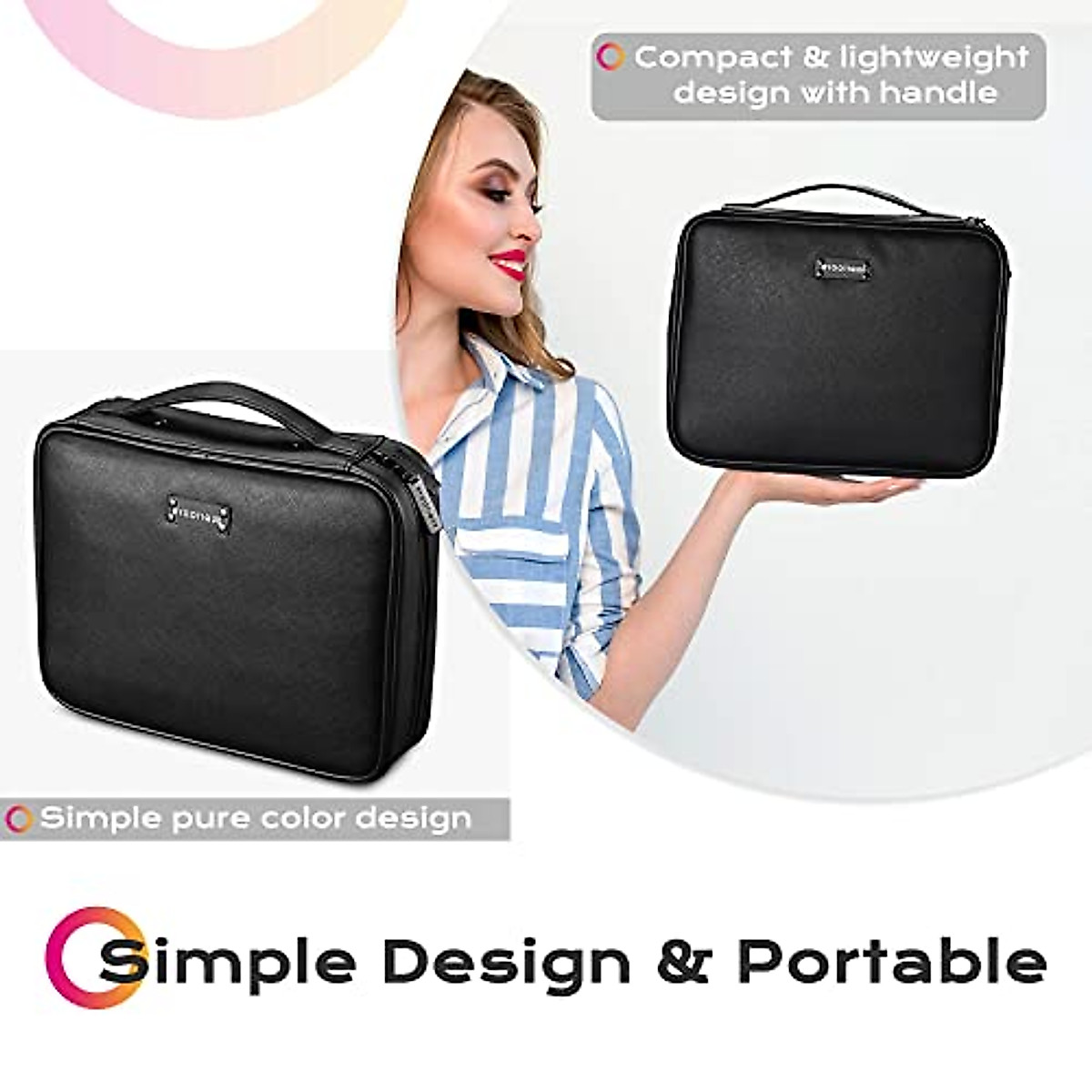 BYOOTIQUE Makeup Bag with 3 Removable Pouches 3 IN 1 Detachable Cosmefic Bag Loose Leaf Binders Removable Portable Toiletry Travel Hanging Makeup Bags Organizer Storage Makeup Brush Holder, Black