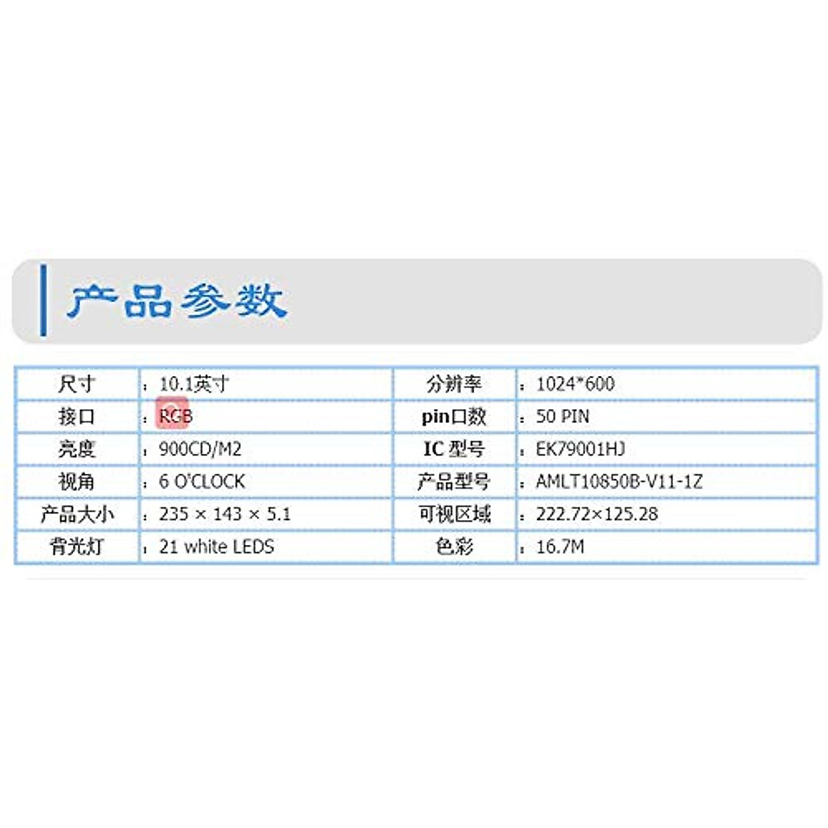 SANZAMELIN 10.1 inch TFT TN Display 1024 * 600 Resolution 900 Brightness high Definition Liquid Crystal Display