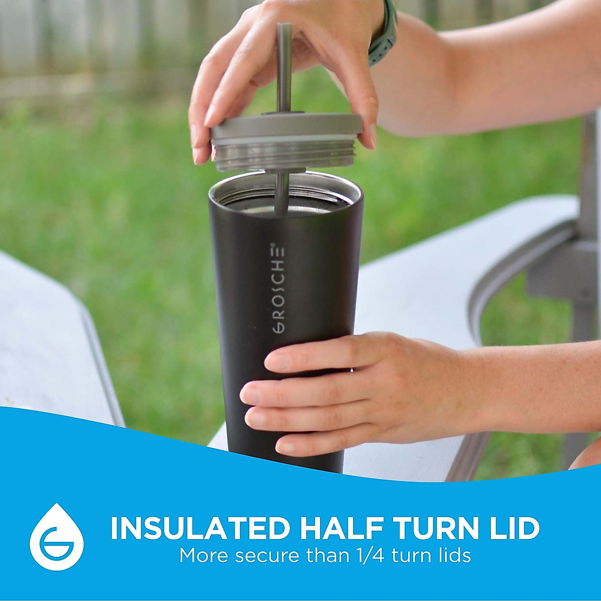 GROSCHE Jasper 23oz Tumbler with straw. Extreme Insulation, Classy Design, Built to Last, Insulated Stainless Steel Tumbler with Lid and Straw - Grey