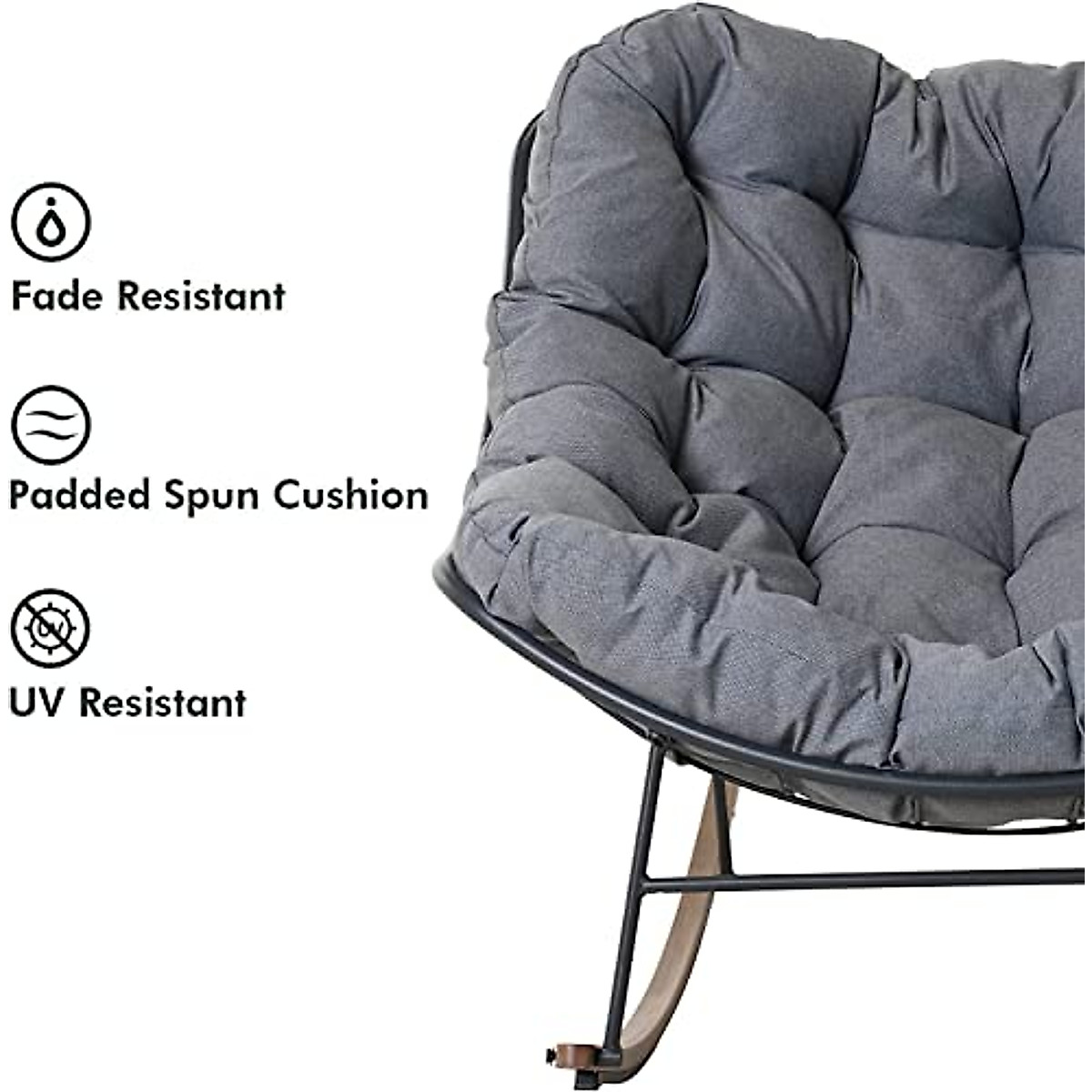 Grand patio Outdoor Rocking Chair, Comfy Modern Steel Rocker Chair with Cushion for Porch, Balcony, Patio, Garden, Yard, Gray