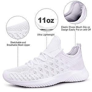 Feethit Womens Slip On Walking Shoes Non Slip Running Shoes Breathable Workout Shoes Lightweight Gym Sneakers White Size 7