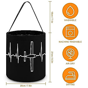 Airplane Pilot Heartbeat Halloween Tote Reusable Trick Or Treat Bucket Pumpkin Party Favor Bags with Hand Strap