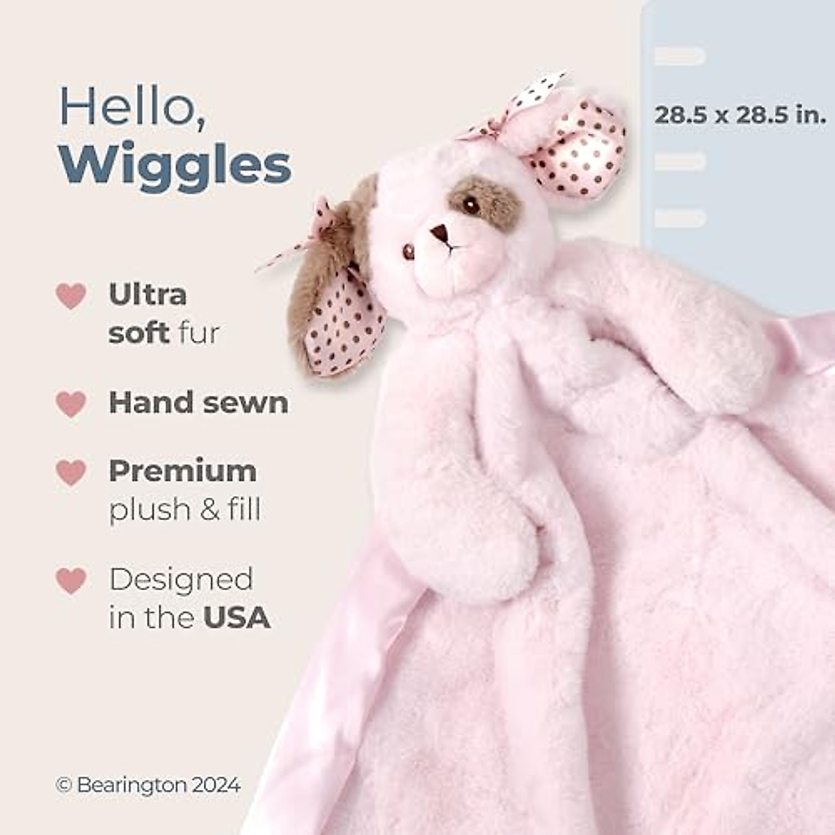 Bearington Baby Wiggles Cuddle Me Sleeper, Pink Puppy Dog Large Size Security Blanket, 28.5" x 28.5"