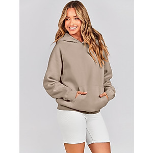 Caracilia Womens Oversized Hoodies Sweatshirts Long Sleeve Fleece Pullover Tops 2024 Preppy Fall Outfits Teen Girls Clothes Khaki M