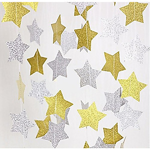 Fecedy Sparkling Star Garland Bunting for Birthday Wedding Engagement Bridal Shower Baby Shower Bachelorette Holiday Celebration Party Decorations 13 feet (Silver)
