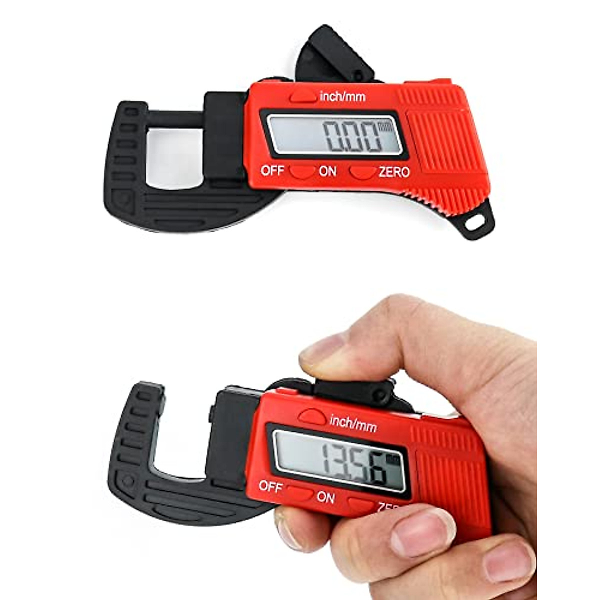 QWORK Thickness Gauge Measuring Tool, 0-12 mm (0.5") Digital Thickness Caliper Micrometer, Red