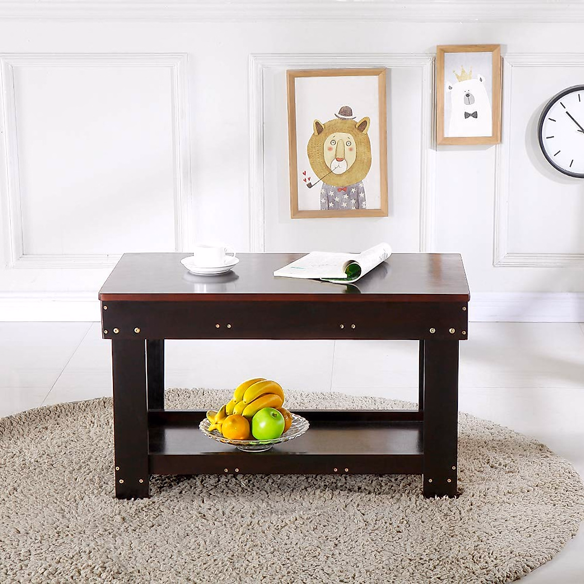 YouHi Kids Activity Table with Board for Bricks Activity Play Table (Dark Brown)