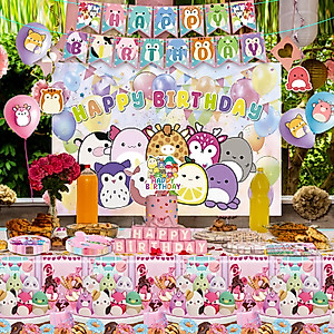 𝓢𝓺𝓾𝓲𝓼𝓱𝓶𝓪𝓵𝓵𝓸𝔀𝓼 Birthday Party Supplies - 151Pcs 𝓢𝓺𝓾𝓲𝓼𝓱𝓶𝓪𝓵𝓵𝓸𝔀𝓼 Birthday Decorations include Banner Tablecloth Backdrop Ballons Cupcake Cake Toppers Tableware Hanging Swirls