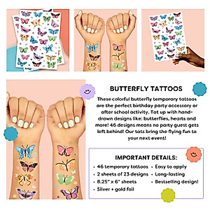 xo, Fetti Butterfly Temporary Tattoos - 46 Glitter Styles | Rainbow Fairy Birthday Party Supplies, Monarchs, Hearts, Flowers, Garden Arts and Crafts