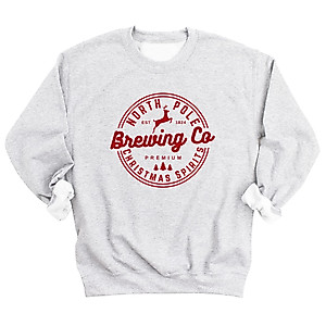 North Pole Brewing Co. Christmas Sweatshirt - Funny Graphic Sweatshirts for Women, Holiday Christmas Sweater, Comfy Pullover (Ash, Medium)