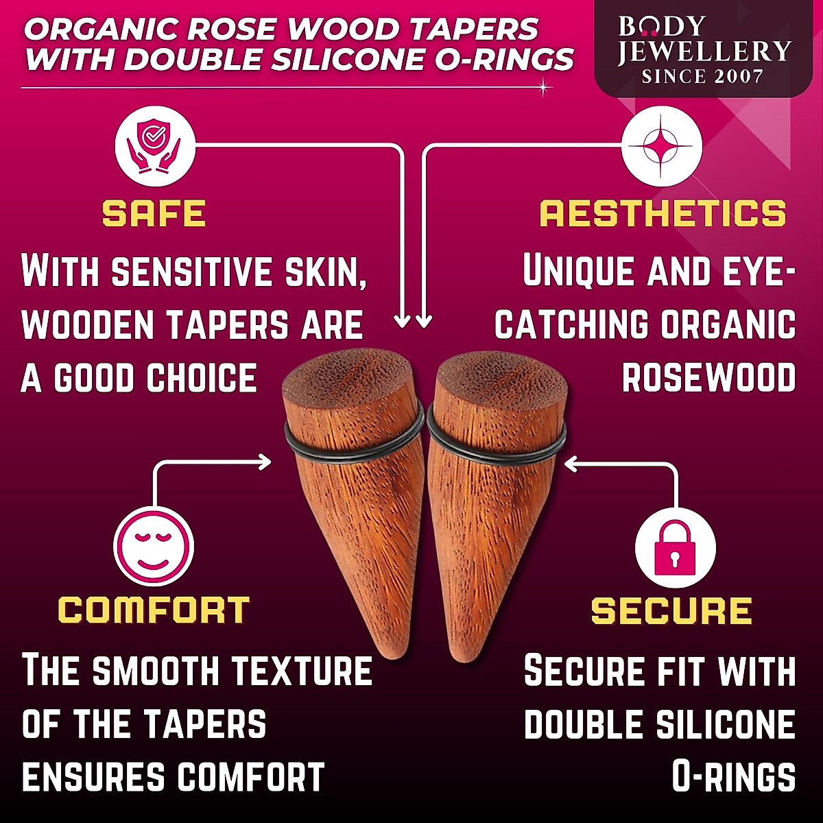 bodyjewellery 1 3/16 inch 30mm Organic Rose wood Ear large Gauges s Stretching Tapers Plugs ADDR Piercing 2Pcs