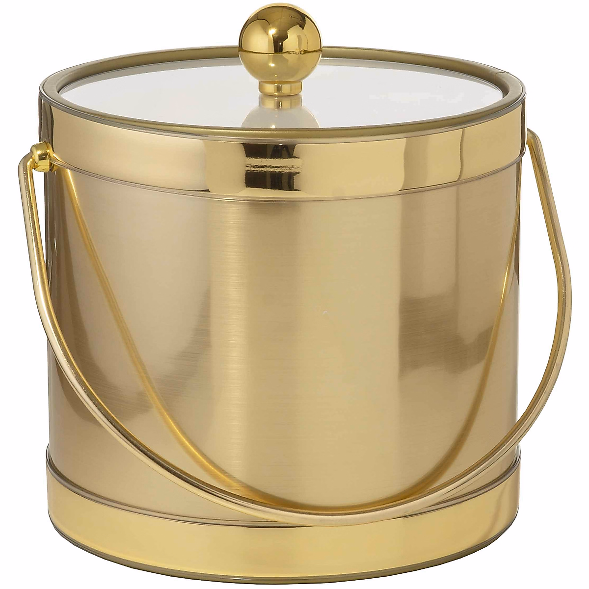 Hand Made In USA Brushed Gold Double Walled 3-Quart Insulated Ice Bucket With Ice Tongs (Metallic Deco Collection)