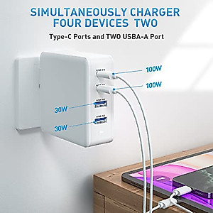 USB C Wall Charger, AIGAISHISXIN 100W 4 Port GaN Fast Charger Type C PD Charging Station Power Adapter Compatible with MacBook Pro Air, iPad Mini Pro, iPhone 13 Pro, Galaxy, Dell XPS, Laptop (White)