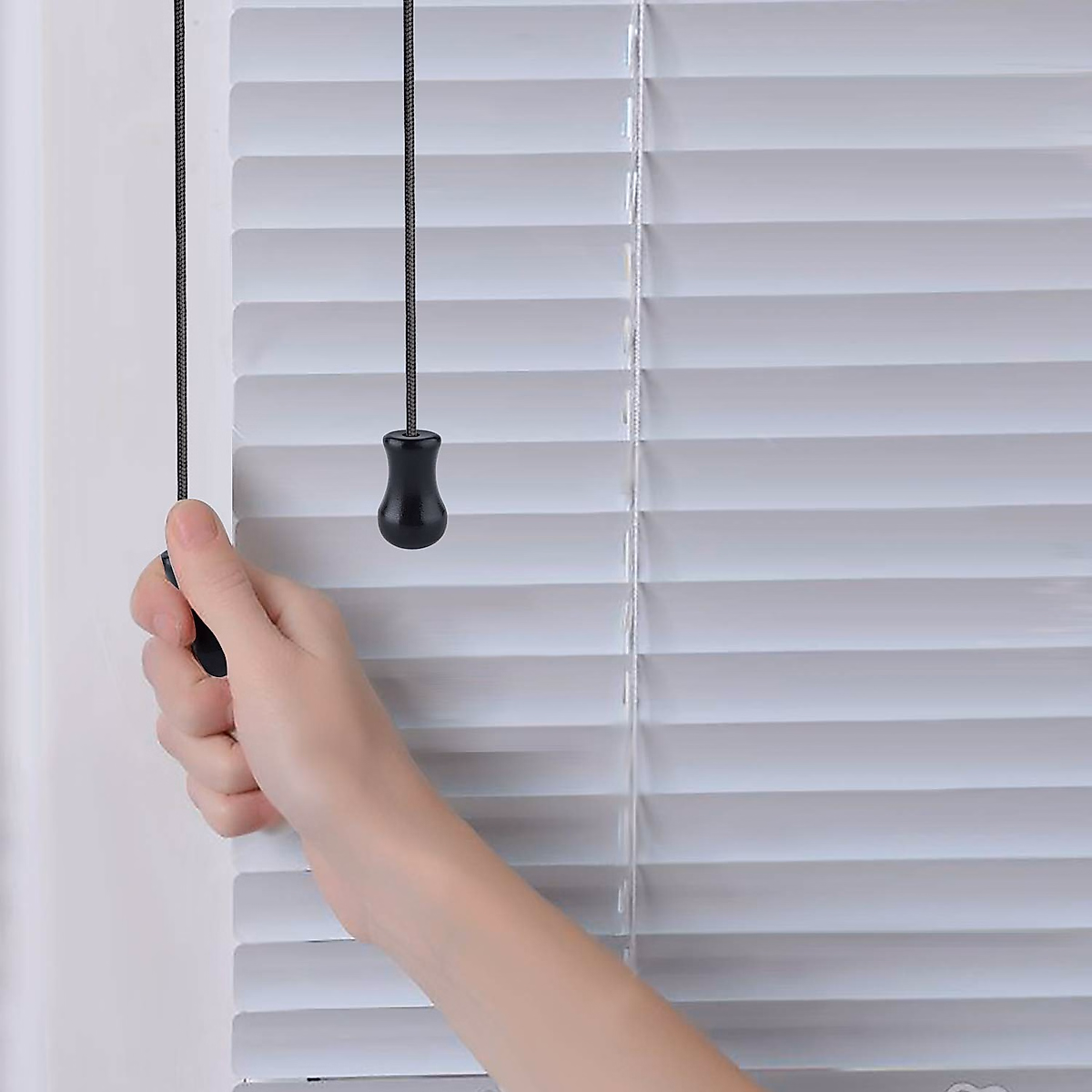 SAYAYA 109 Yards Braided Nylon Lift Shade Cord with Wood Pendant, 1.8 mm Blind Cord Aluminum Window Pull Down Cord Roman Rollers Repair Gardening Plant Waist Beading String and Crafts (Black)