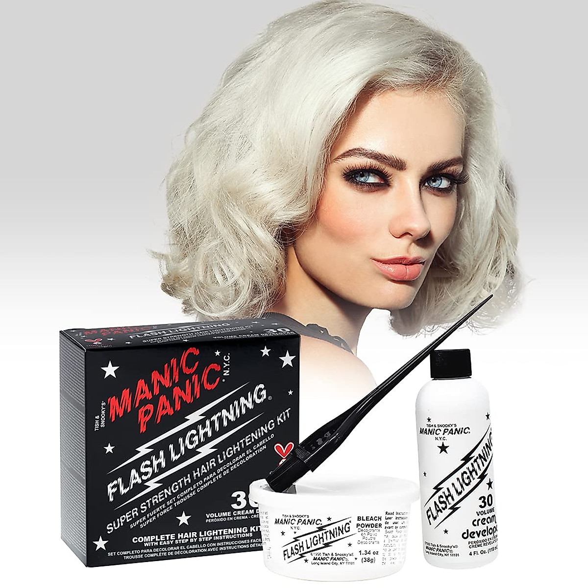 MANIC PANIC Flash Lightning Hair Bleach Kit - 30 Volume Developer + Bleach Powder Hair Lightener Lifting up to Five Levels - Vegan And Cruelty Free (2 pack)