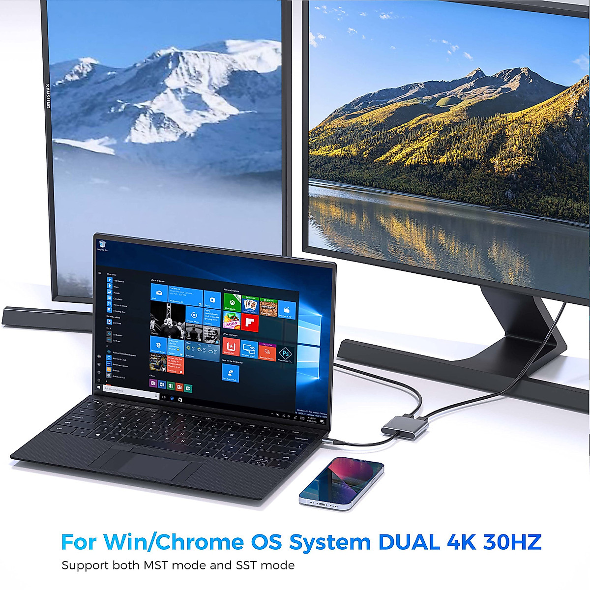 USB C to Dual HDMI Adapter, Dual Monitors Adapter USB C Hub with 2 HDMI Docking Station 4K
